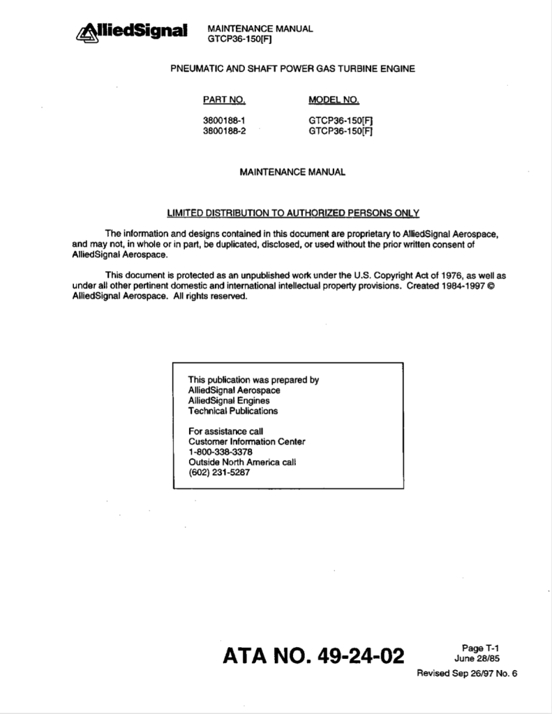 GTCP36-150 (F) Maintenance Manual (MM) Download - Air 2 Manuals