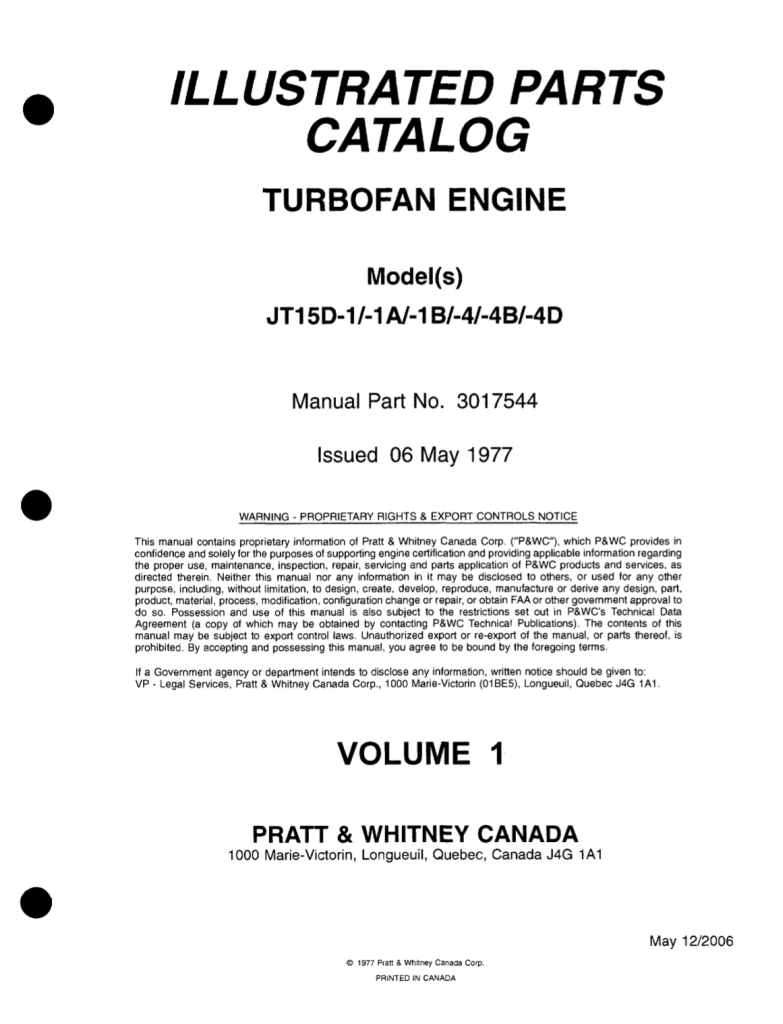 Pratt & Whitney JT15D IPC Parts Manual - Air 2 Manuals